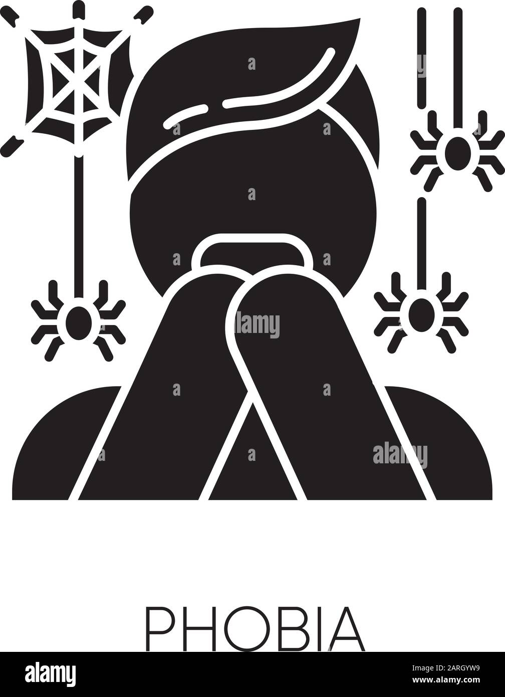 Phobia glyph icon. Fear of spiders. Arachnophobia. Horror. Panic attack ...