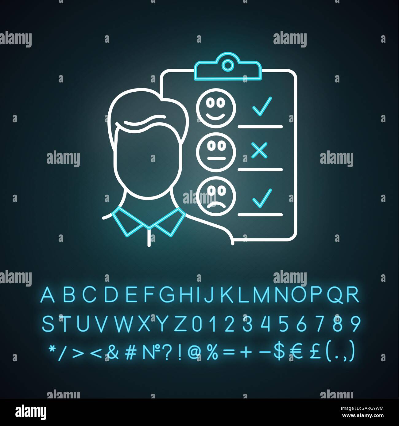 Personal interview neon light icon. Survey questionnaire form. Customer ...