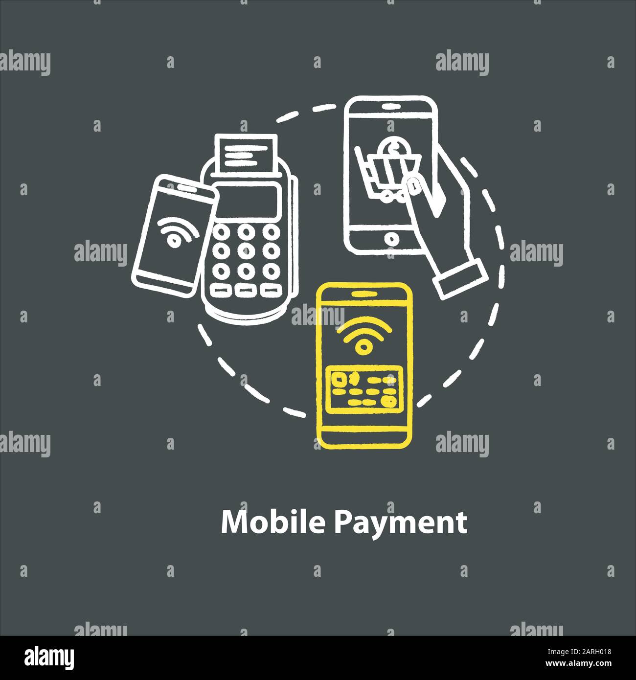 Mobile payment chalk concept icon. Contactless money transfer idea ...