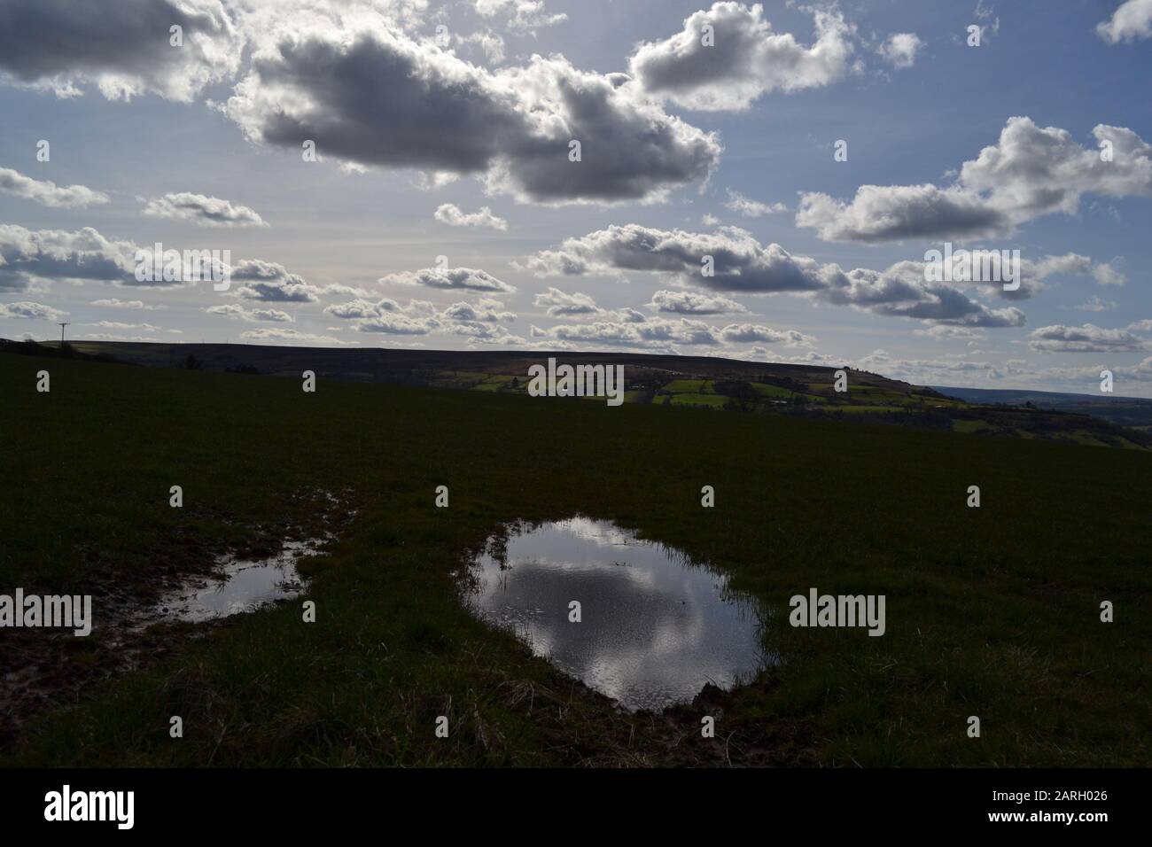 Field - Puddles - Blue Sky and Clouds. North York Moors - Yorkshire UK ...