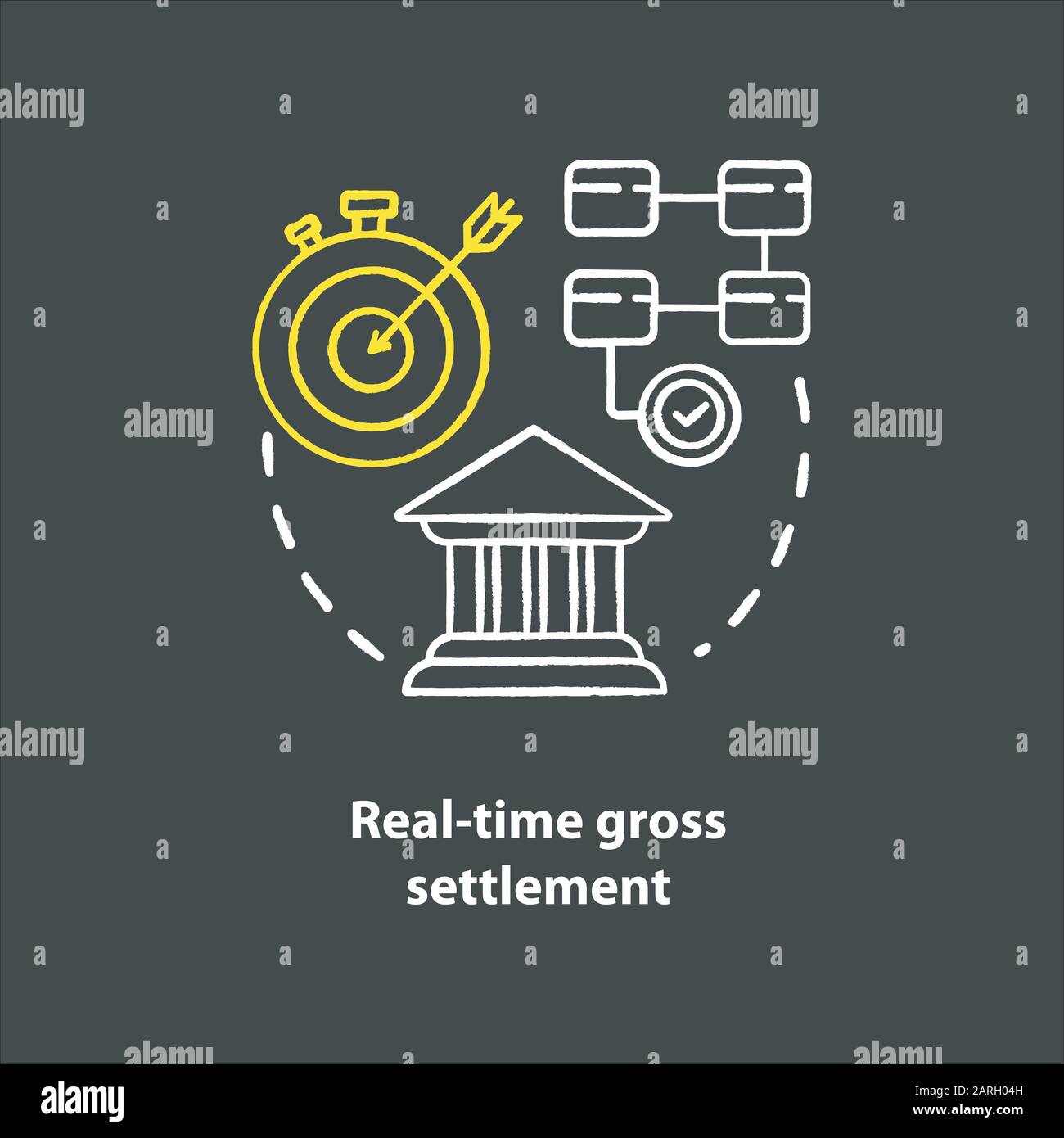 Real time gross settlement chalk concept icon. Funds transfer procedure ...