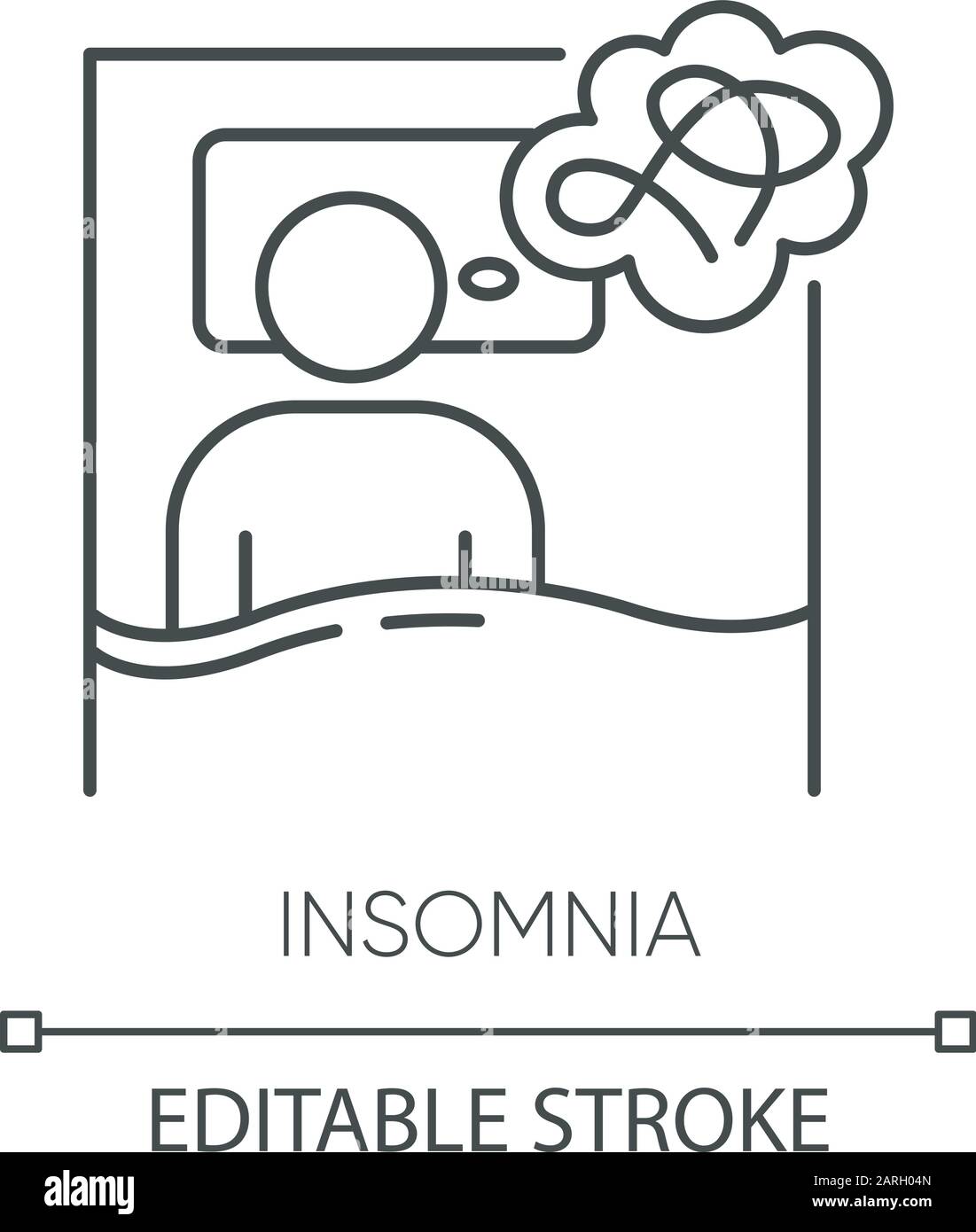Insomnia linear icon. Sleep deprivation. Person awake. Sleeplessness ...