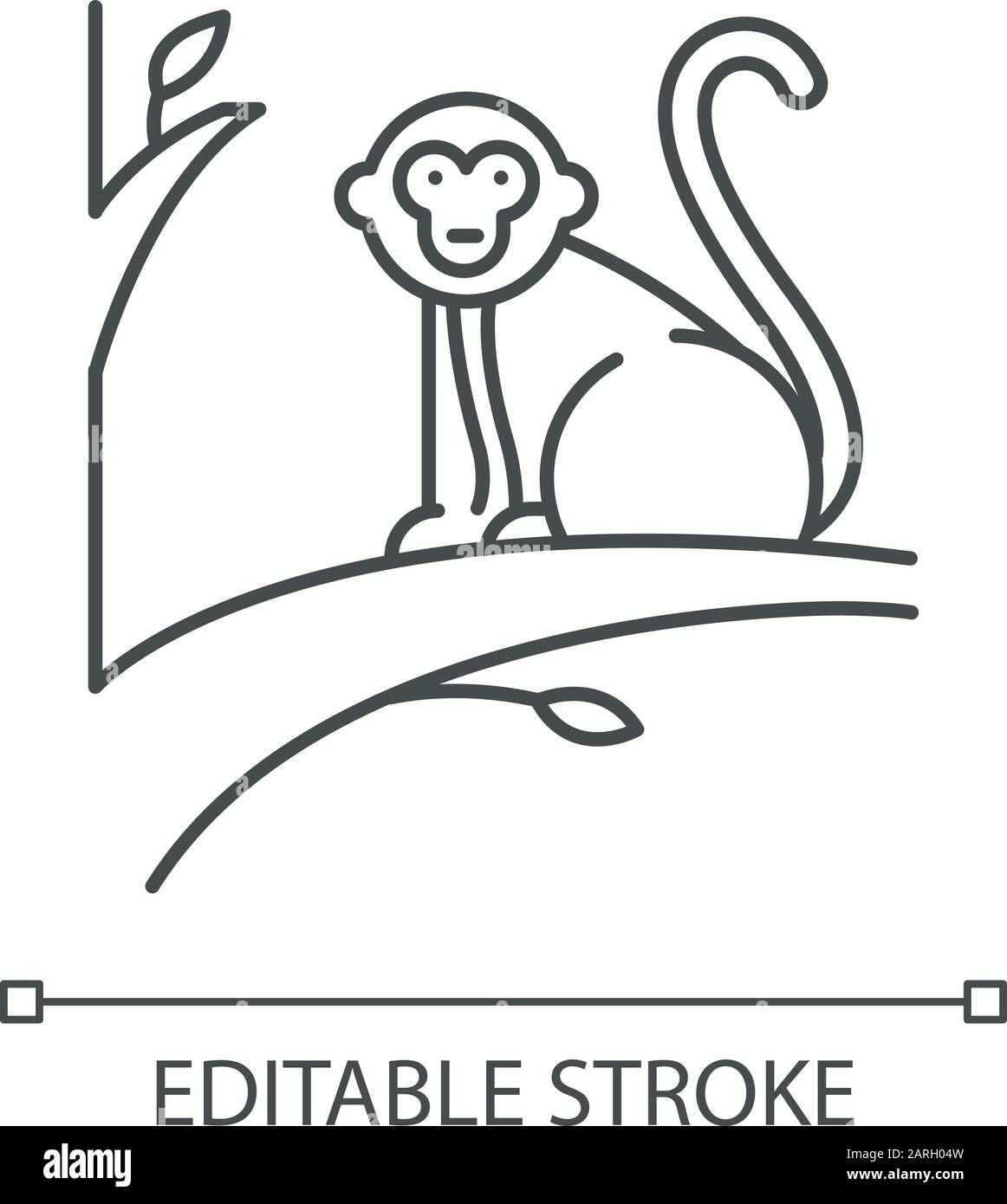 Monkey on tree linear light icon. Tropical country animal. Indonesia ...