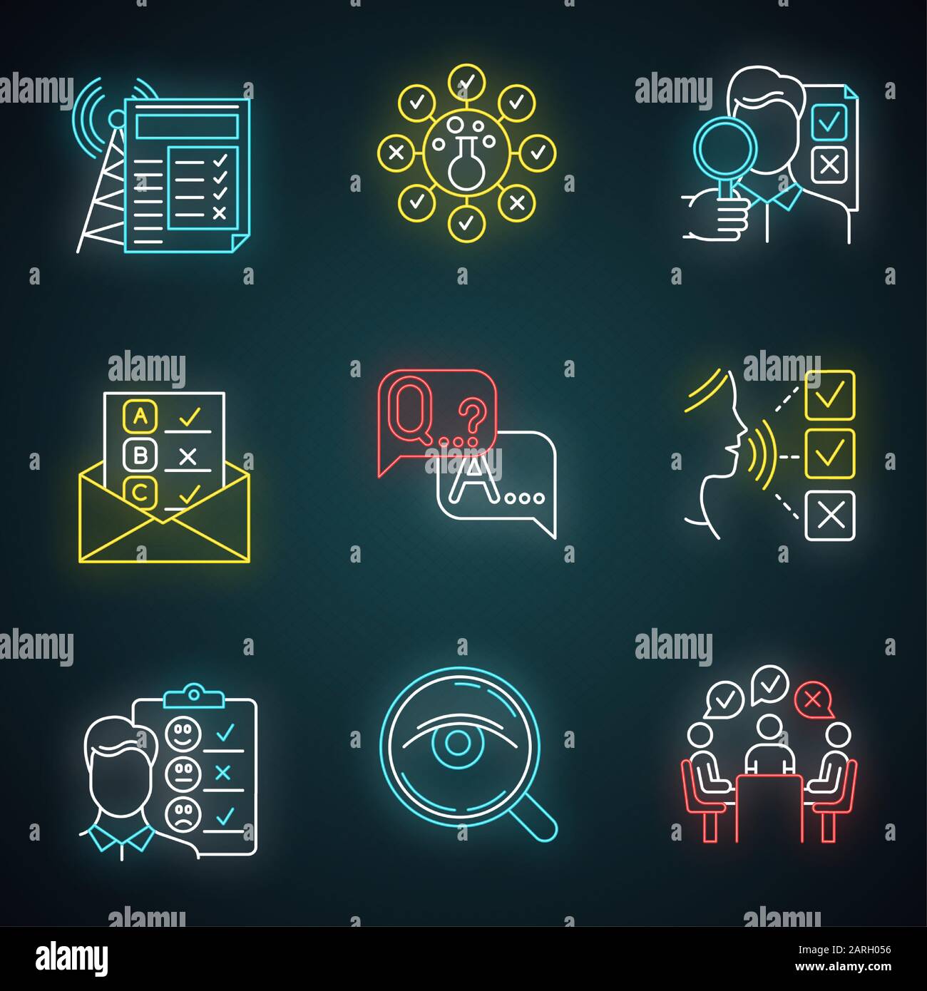 Survey methods neon light icons set. Chemical analysis. Email, internet ... Survey methods neon light icons set. Chemical analysis. Email, internet ...