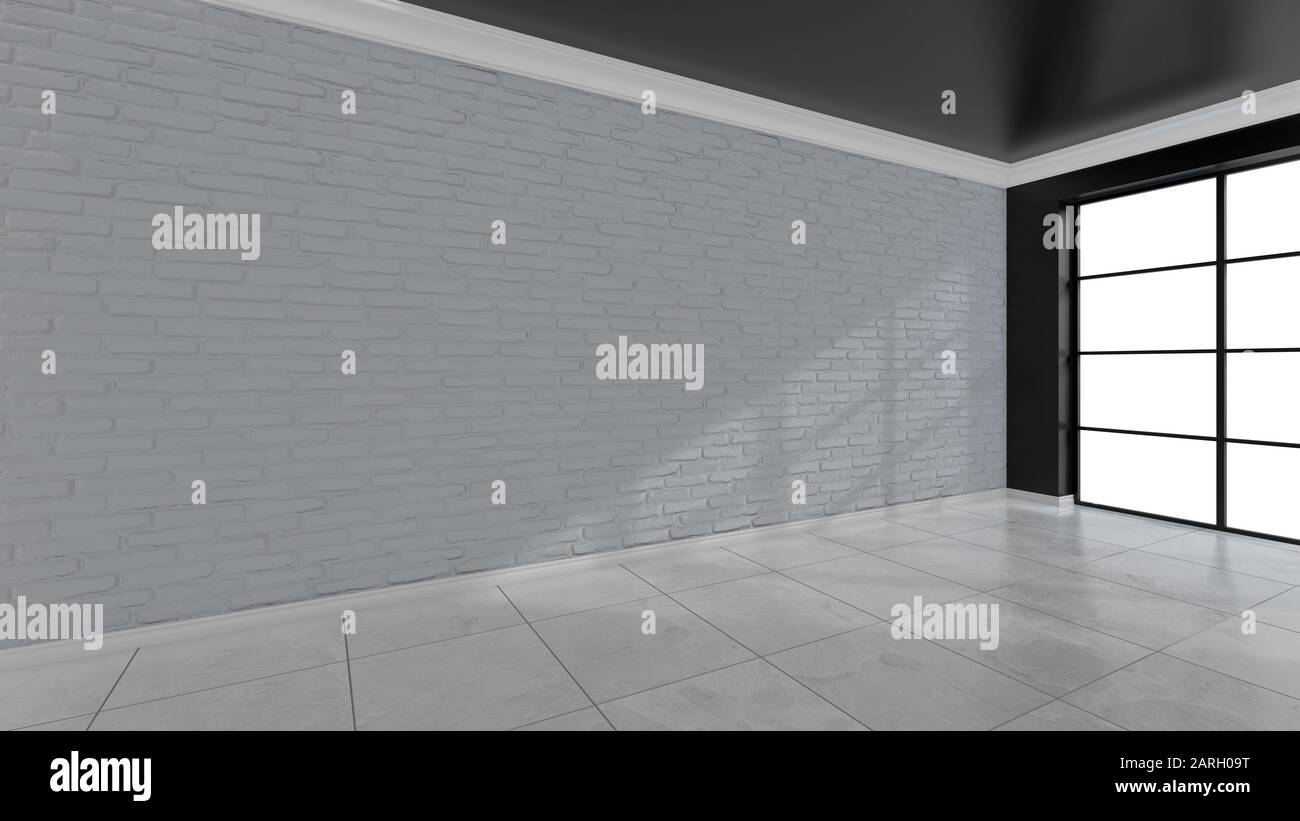 Empty room with large stained glass windows. 3D rendering Stock Photo ...