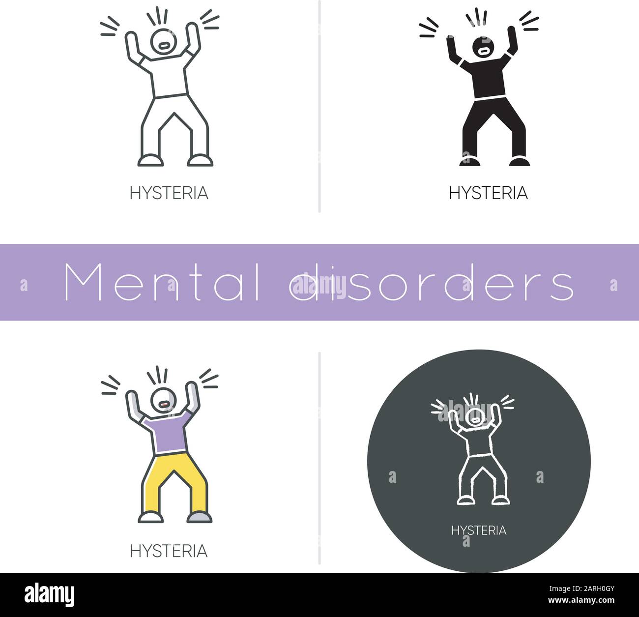 Hysteria icon. Stress and anxiety. Person screaming. Man shouting and ...