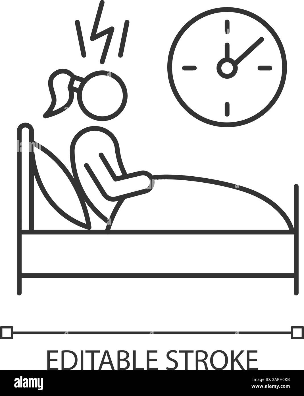 Change in sleep pattern linear icon. Insomnia. Troubled woman. Stress ...