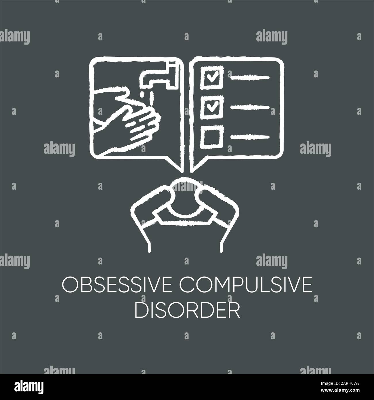 Obsessive-compulsive disorder chalk icon. Disturbed man. Thinking under ...