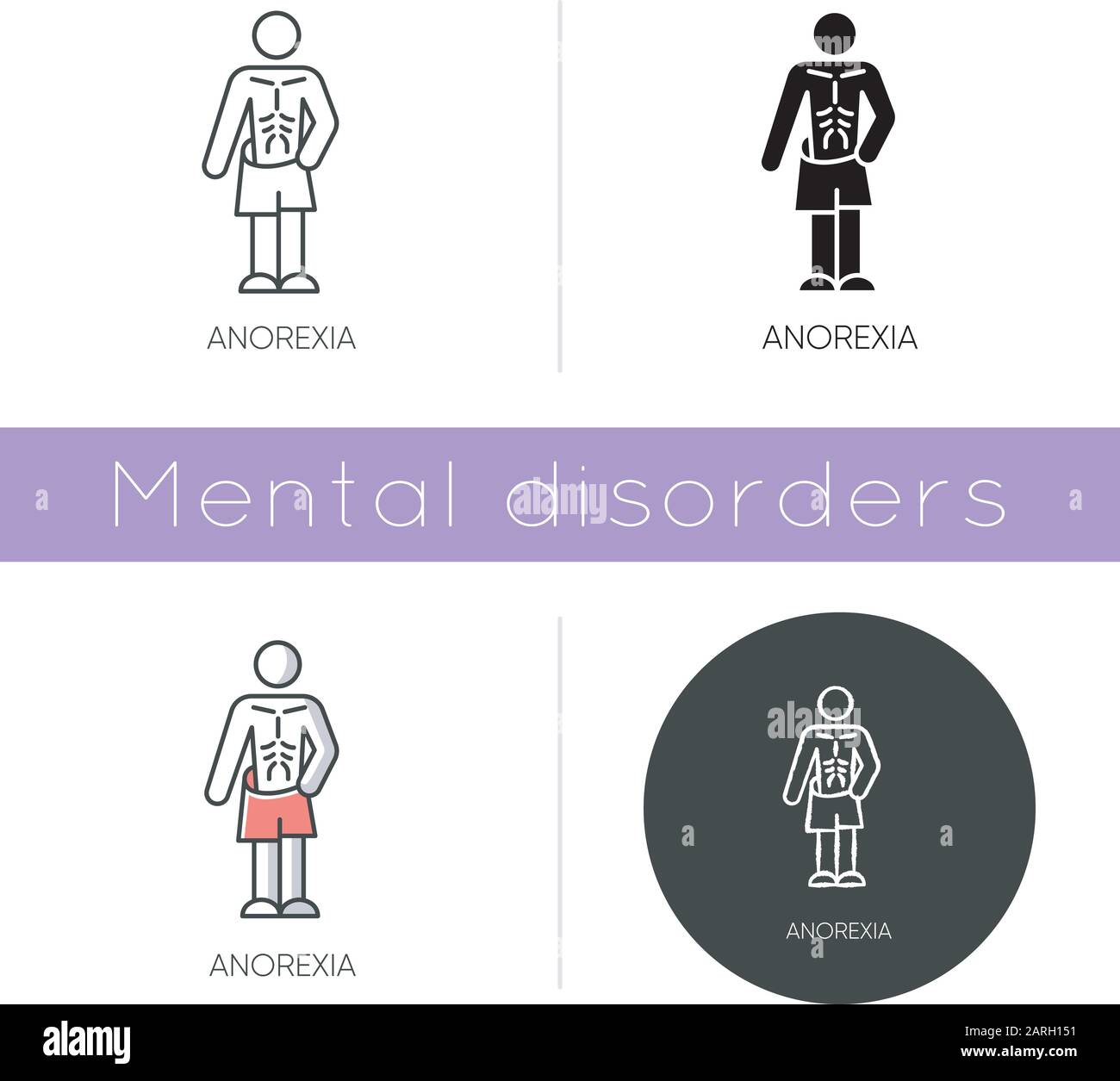 Anorexia icon. Eating disorder. Underweight body mass. Anxiety and ...