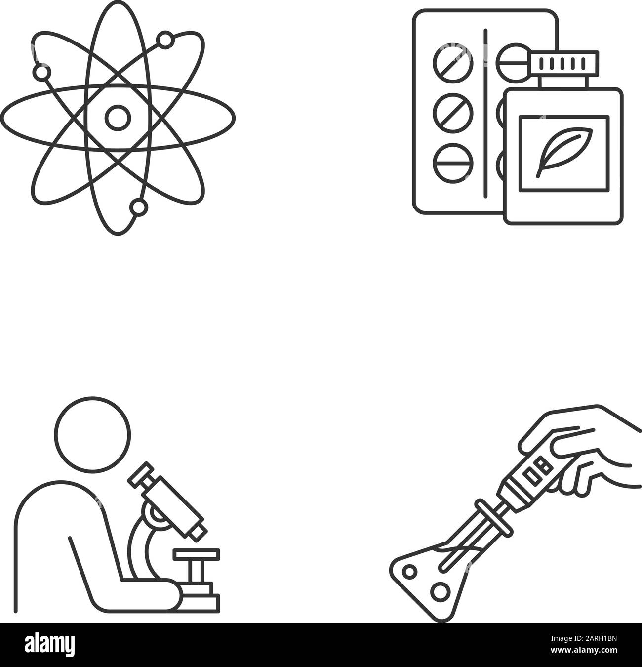 Science development linear icons set. Biotechnology products. Work in ...