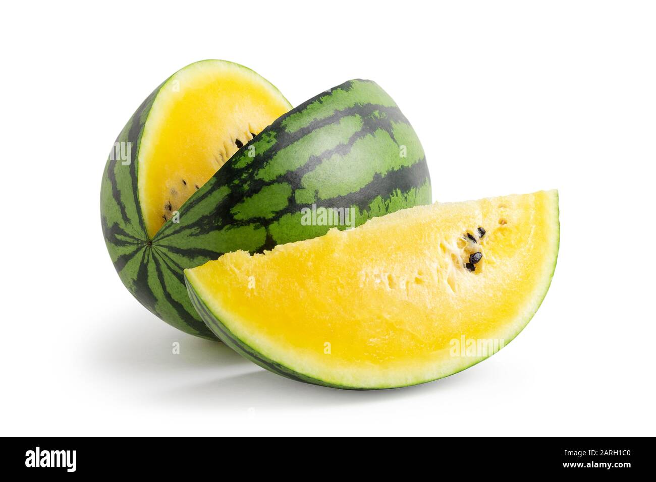 Sliced yellow watermelon isolated on a white background. Saved paths ...