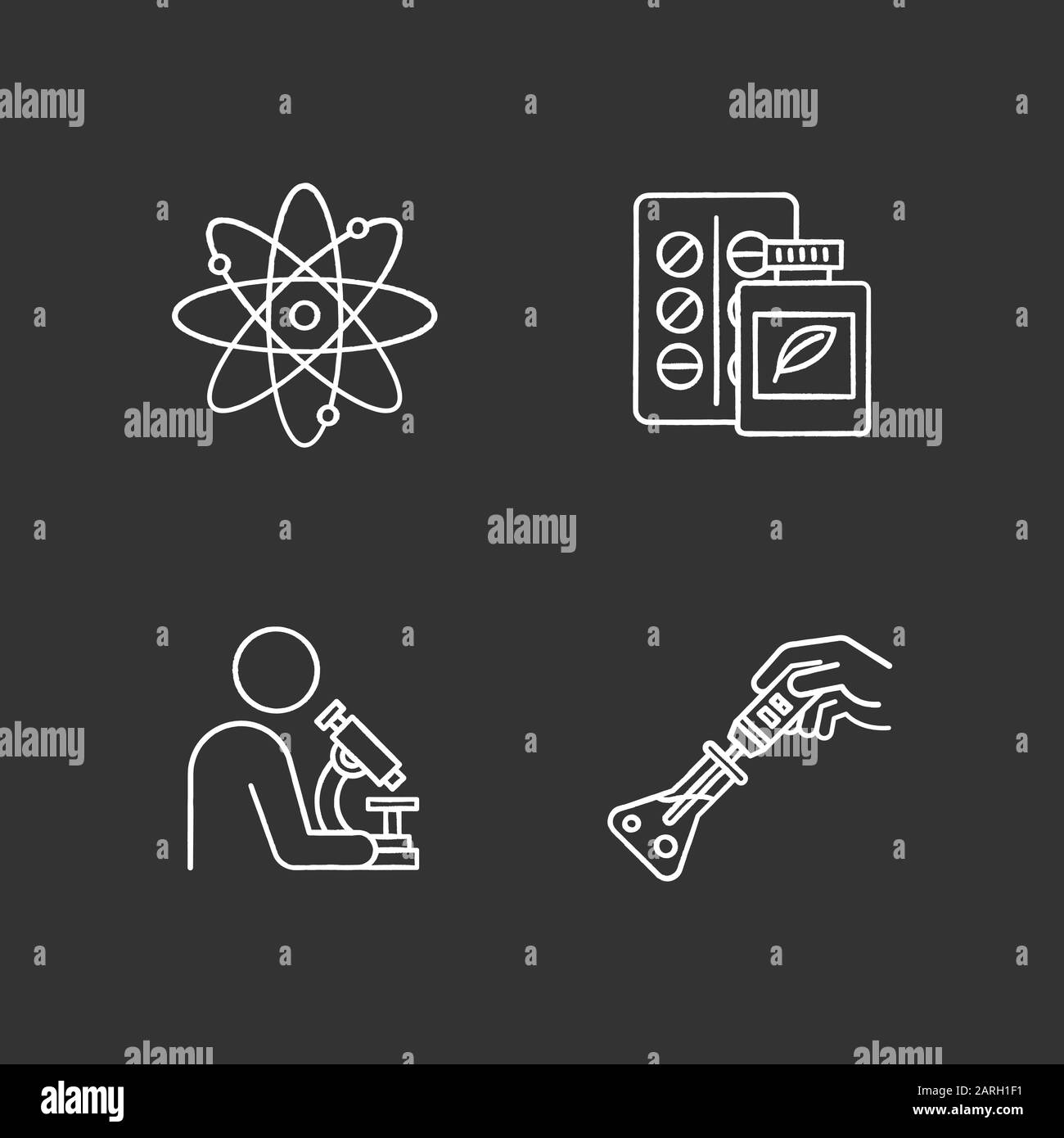 Science development chalk icons set. Biotechnologies products ...