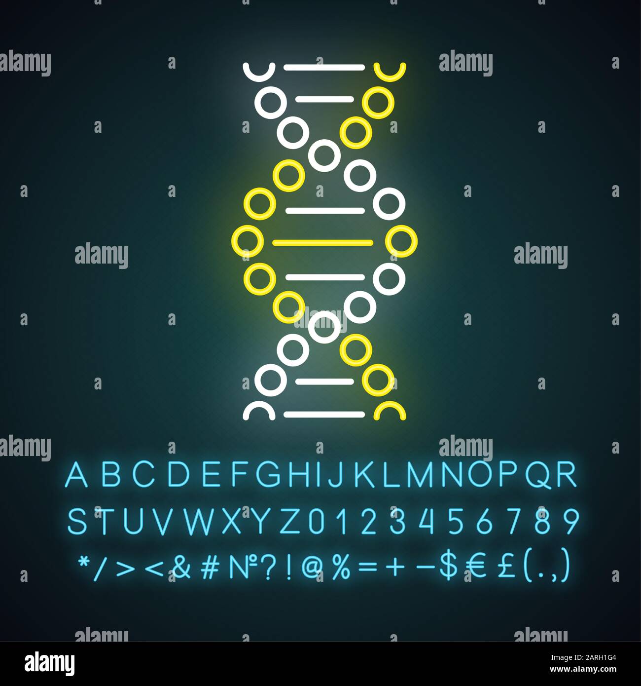 DNA spiral neon light icon. Connected dots, lines. Deoxyribonucleic ...