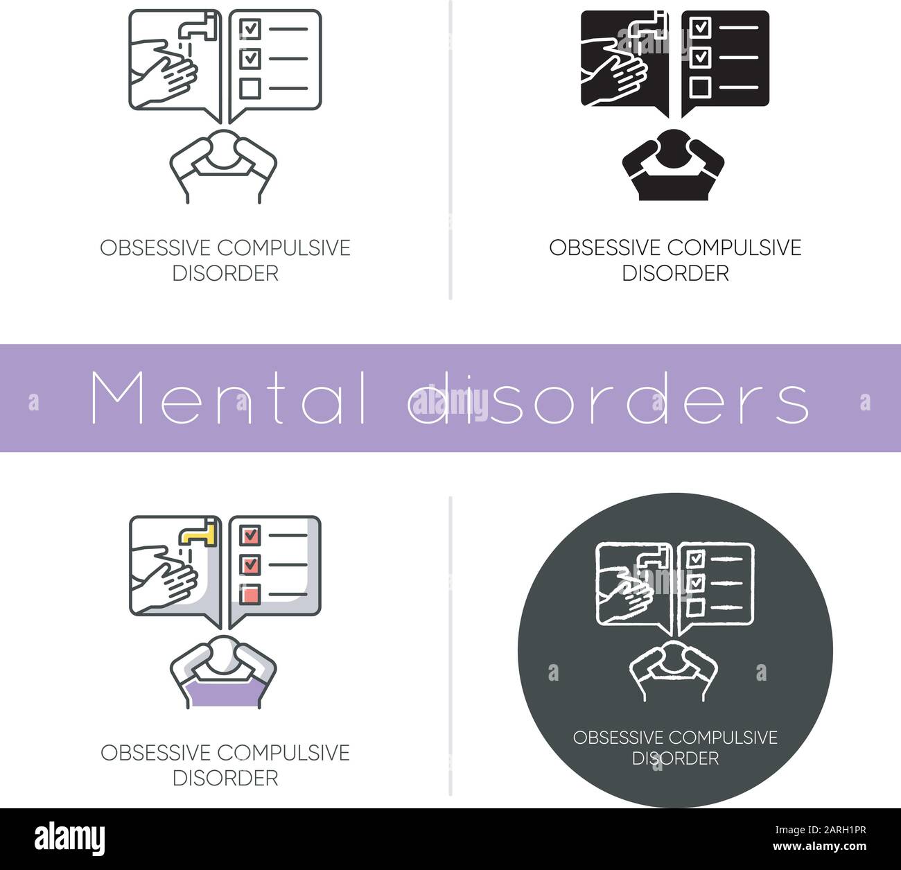 Obsessive-compulsive disorder icon. Disturbed man. Thinking under ...