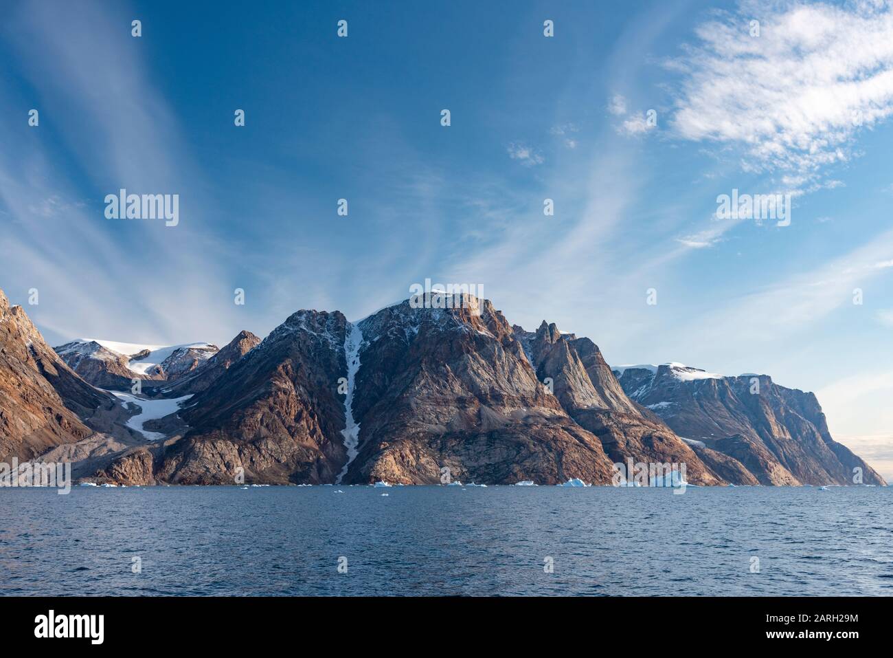 The Storhamrene mountains in Ofjord, Scoresby Sound, east Greenland ...