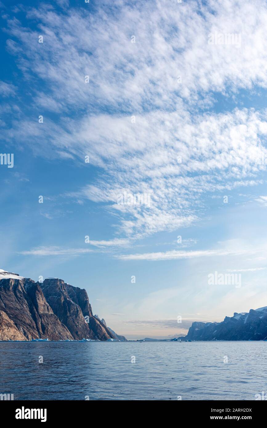 The Storhamrene mountains in Ofjord, Scoresby Sound, east Greenland ...