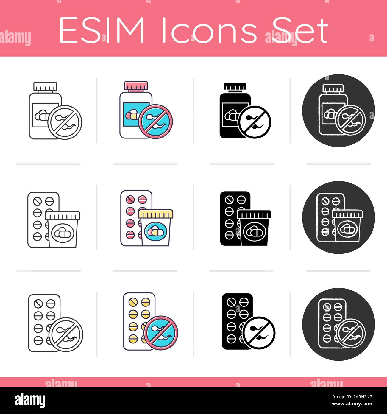 Birth control icons set. Unwanted pregnancy prevention. Oral ...