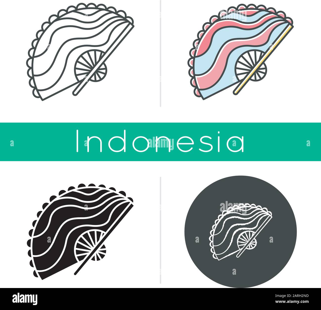 Handheld fan icon. Indonesian handmade fabric. Balinese crafts and arts ...