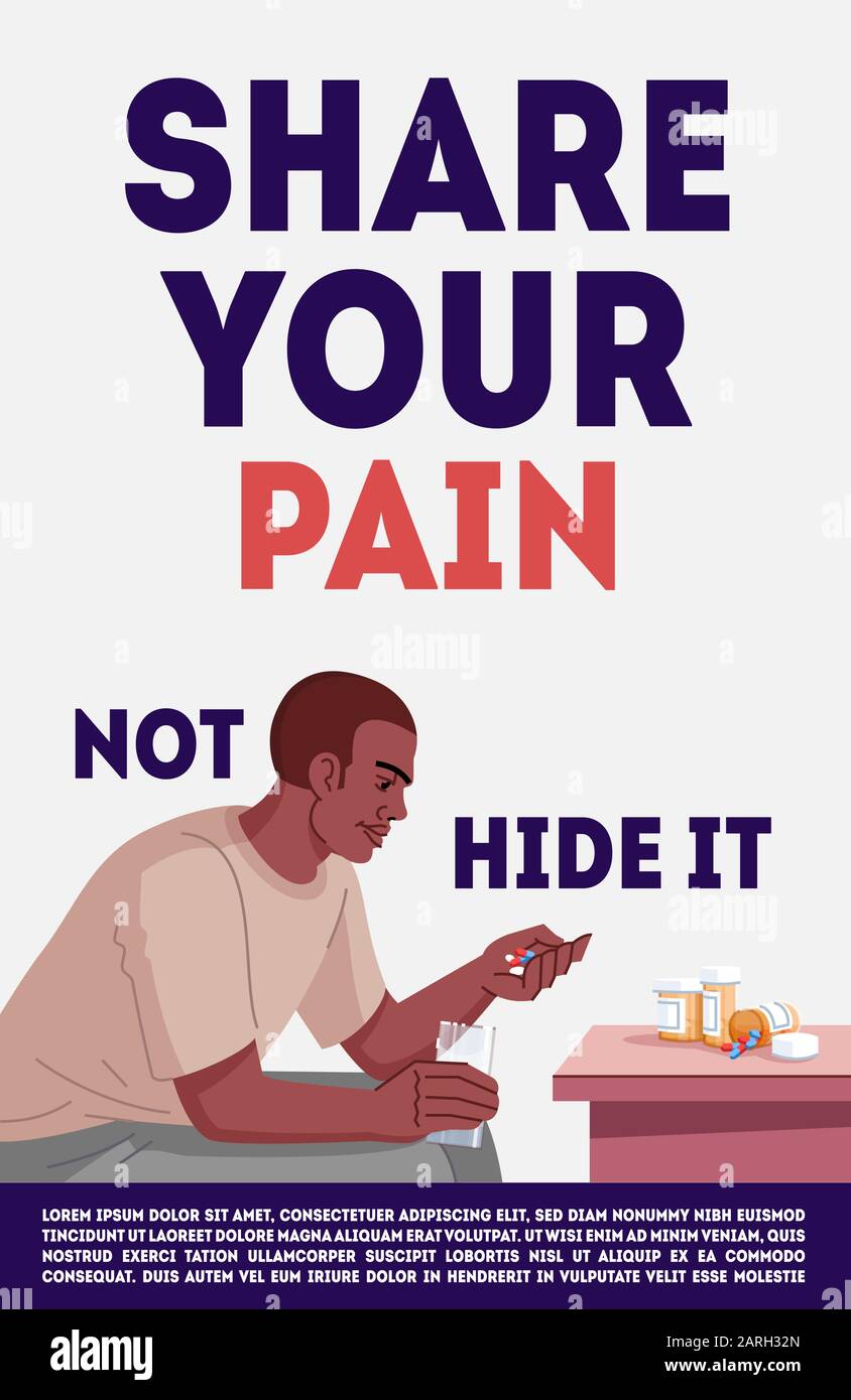 Share your pain not hide it poster vector template. Painkiller ...