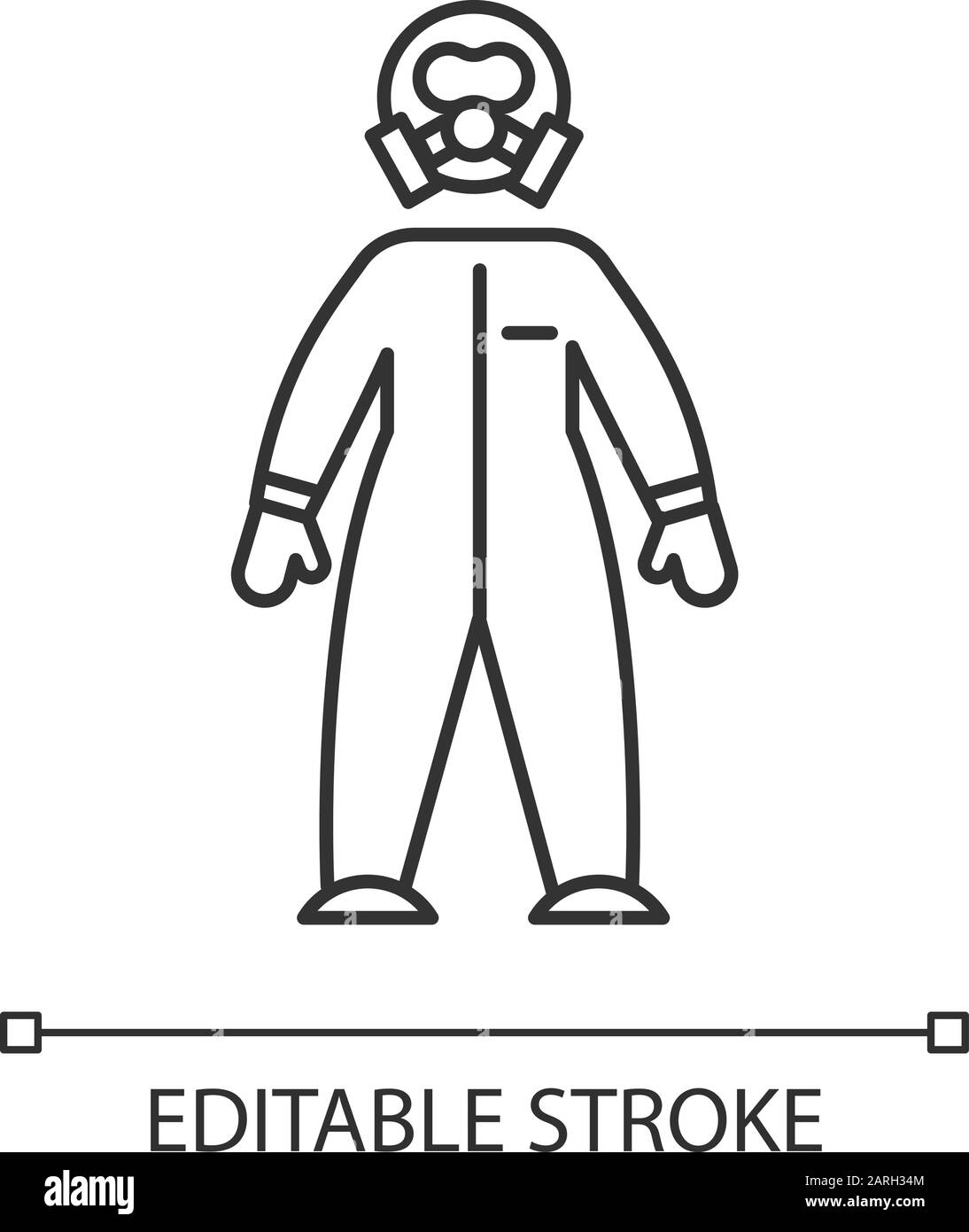 Protective suit linear icon. Chemical industries. Biohazard protection ...