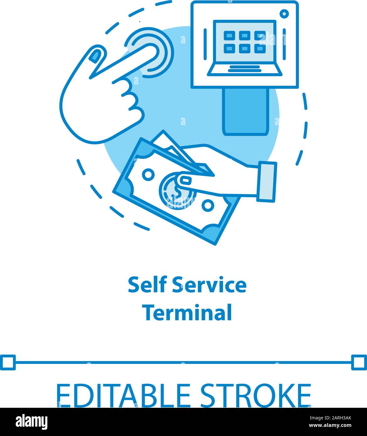 Self Service Terminal turquoise concept icon. Customer-operated ...