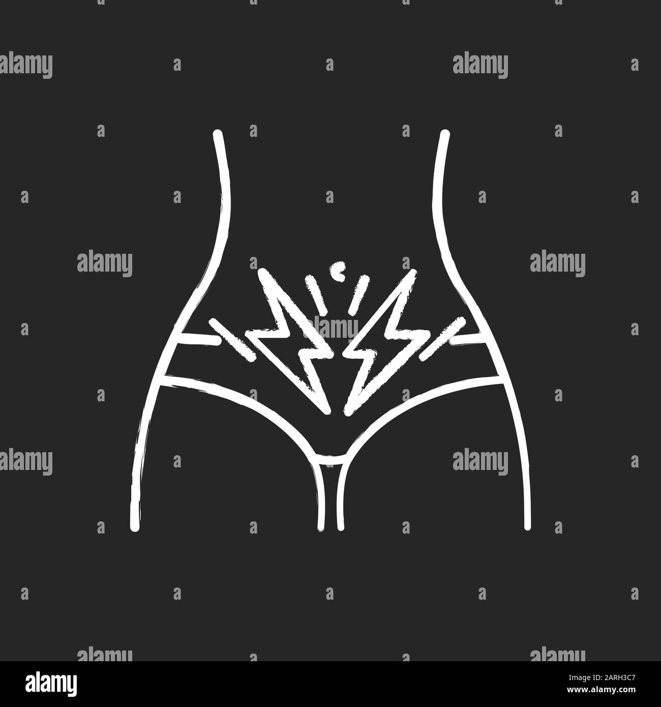 Cramp chalk icon. Menstrual abdominal pain. Predmenstrual syndrome ...