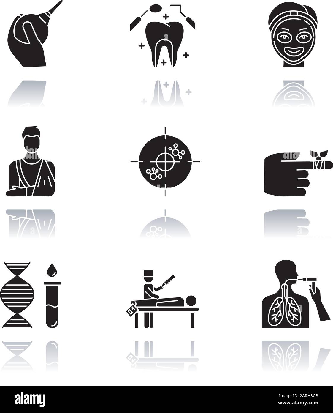 Medical procedure drop shadow black glyph icons set. Healthcare ...