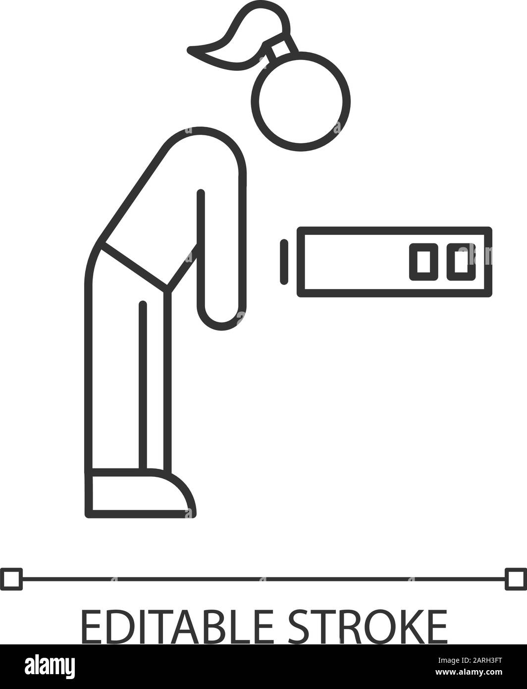 Fatigue linear icon. Tired girl. Overworked woman. Exhausted person ...