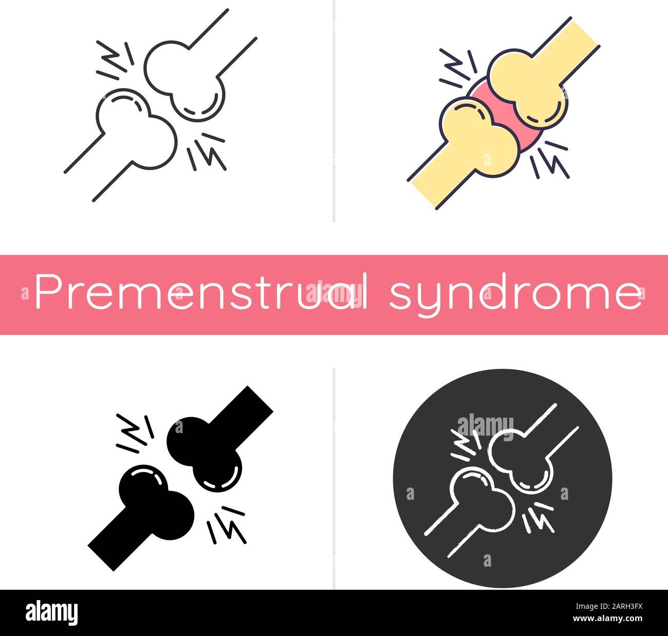 Joint pain icon. Knee injury. Wrist trauma. Strained muscle. Arthritis ...
