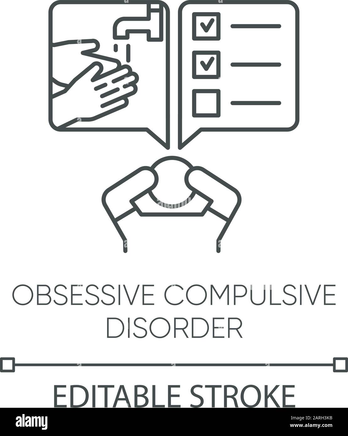 Obsessive-compulsive disorder linear icon. Thinking under pressure ...