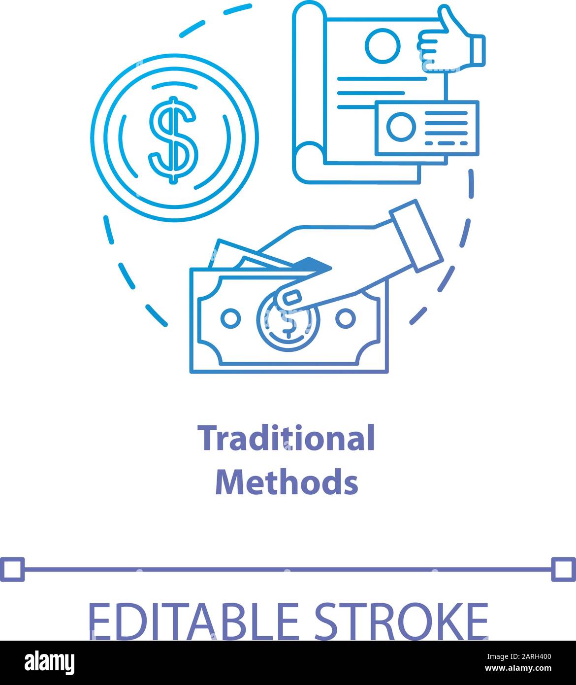 Traditional payment methods blue gradient concept icon. Payment with ...