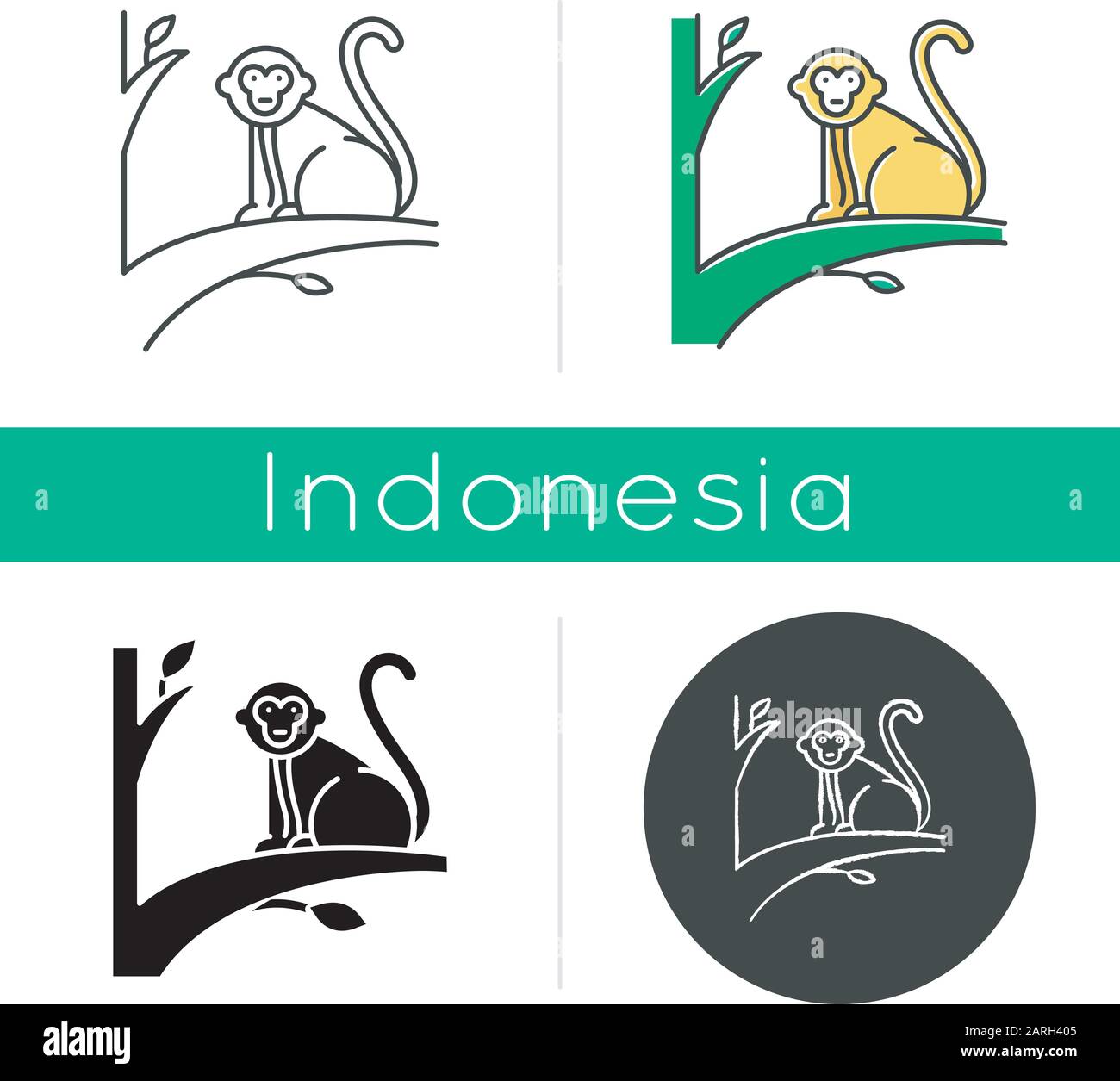Baby monkey icon. Tropical country animal, mammal. Exploring Indonesian ...