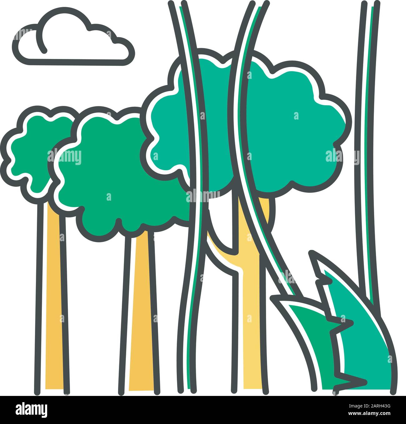 Rainforest plants and trees color icon. Evergreen forest vines. Lianas ...