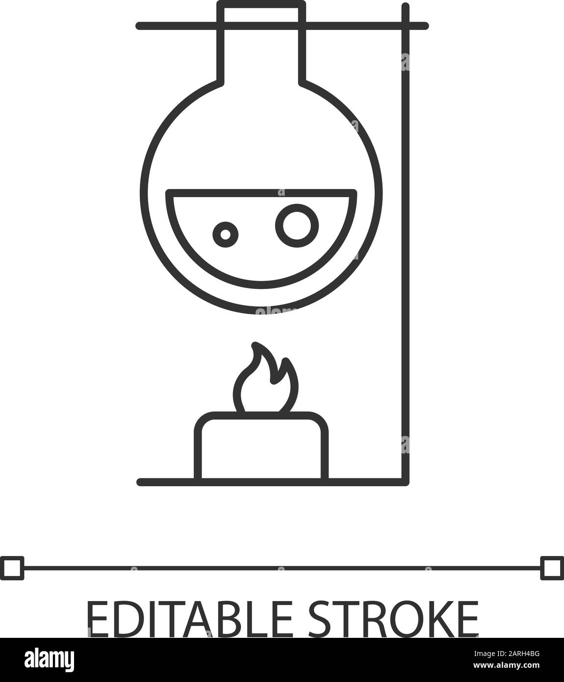 Heating laboratory flask linear icon. Lab experiment. Interaction with ...