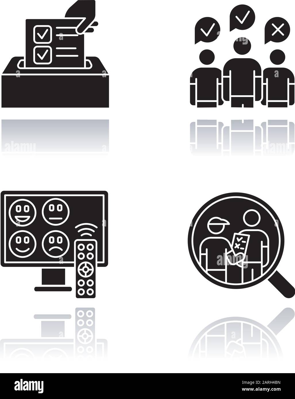 Survey methods drop shadow black glyph icons set. Anonymous poll, TV ... Survey methods drop shadow black glyph icons set. Anonymous poll, TV ...