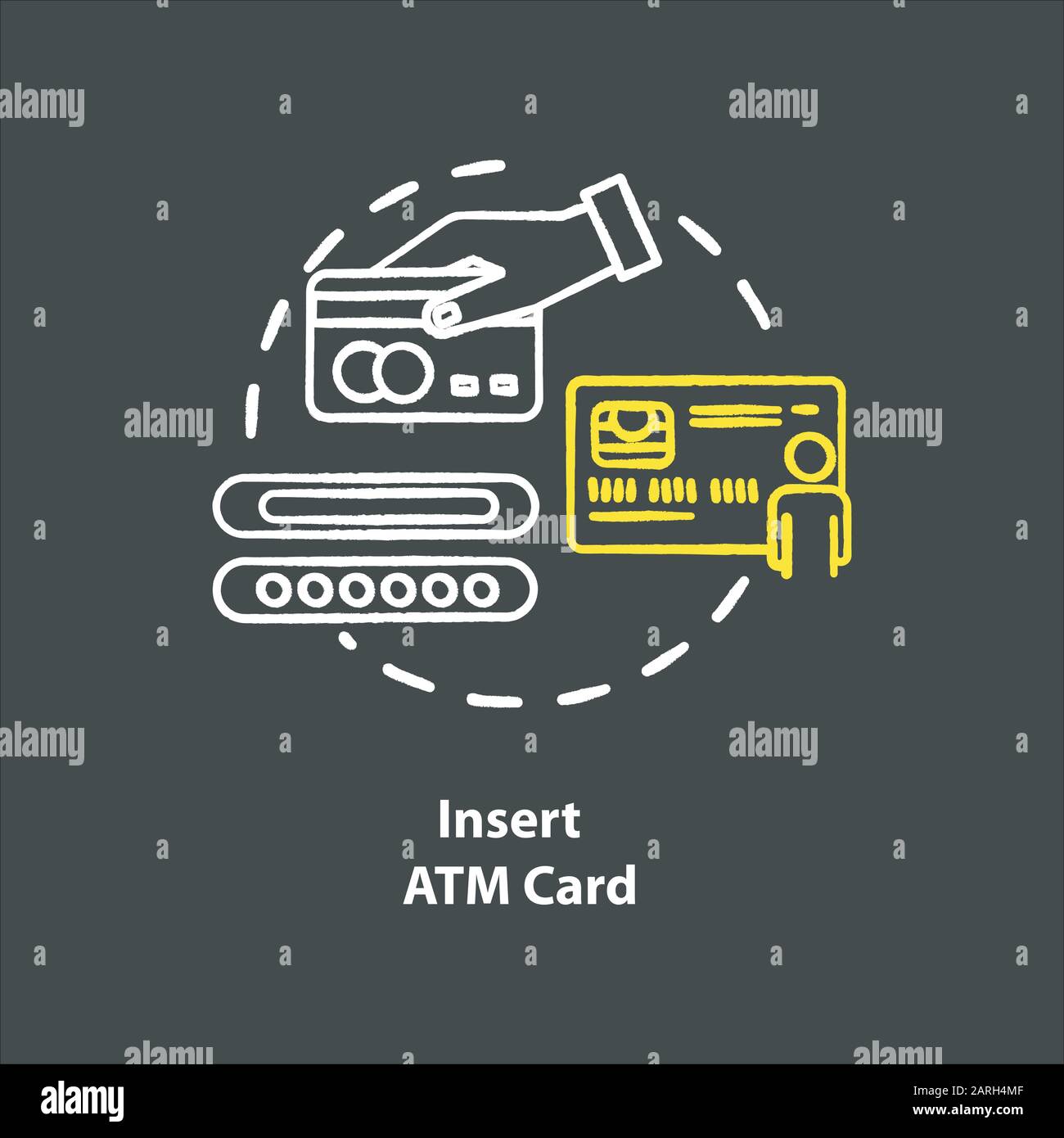 Insert ATM card chalk concept icon. Money withdrawal procedure idea ...