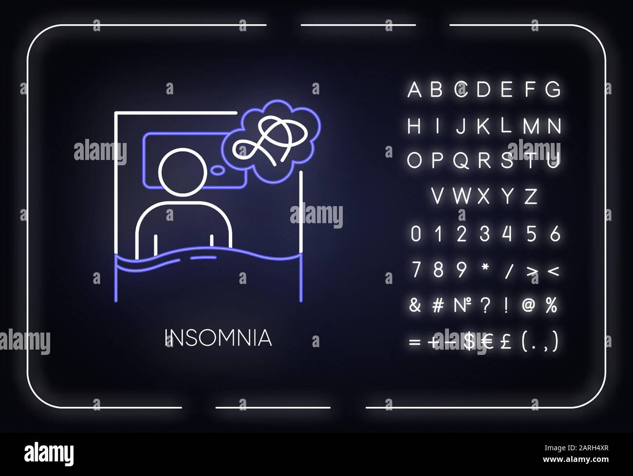 Insomnia neon light icon. Sleep deprivation. Person awake ...