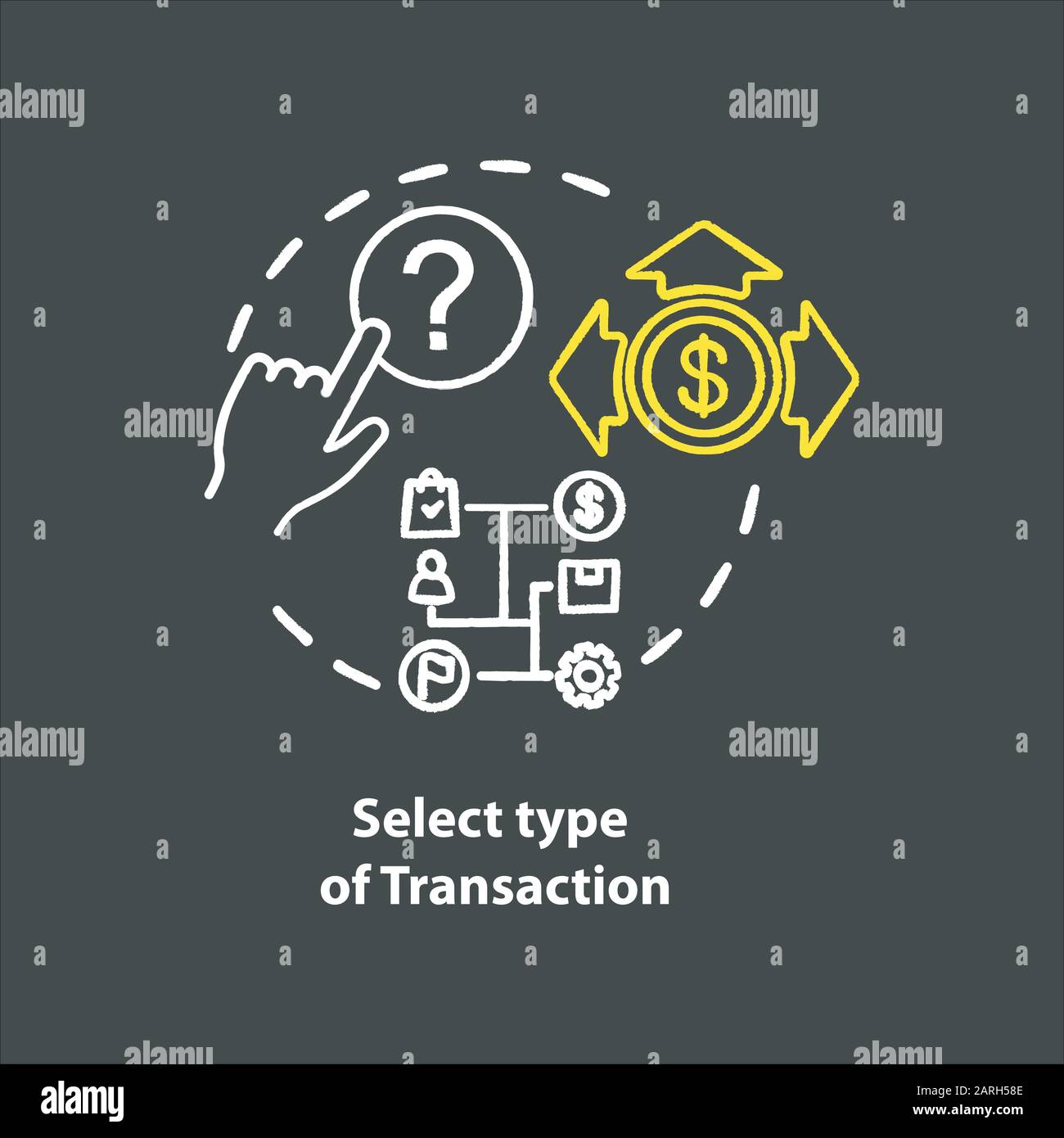 Select type of transaction chalk concept icon. ATM operation idea ...