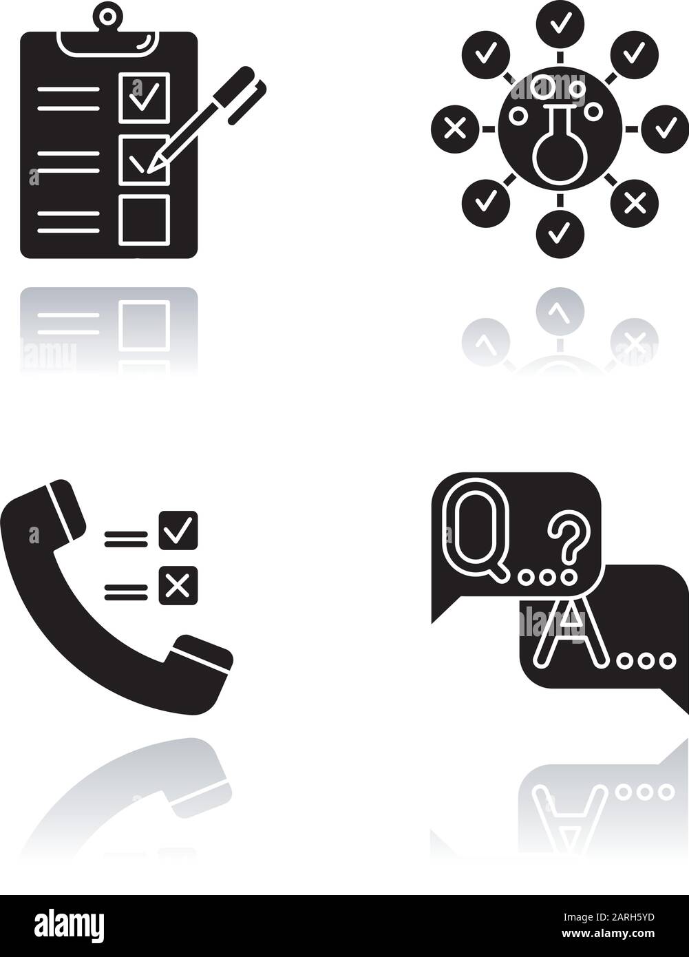 Survey methods drop shadow black glyph icons set. Telephone poll ... Survey methods drop shadow black glyph icons set. Telephone poll ...