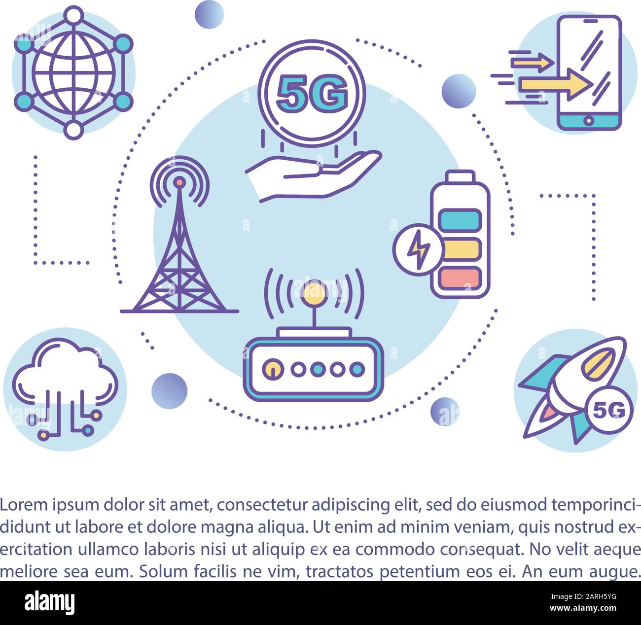 5G technologies concept icon with text. Global coverege. High-speed ...
