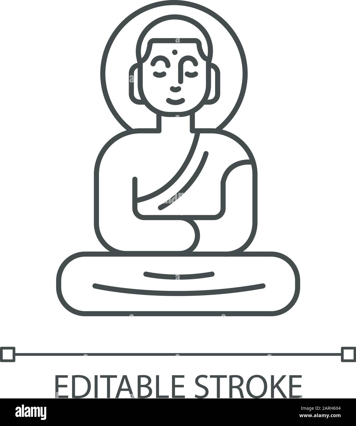 Buddha statue linear icon. Sitting meditation in lotus pose. Symbol of ...