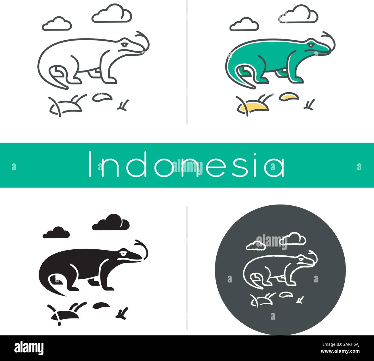 Komodo dragon icon. Tropical country animals. Indonesian islands fauna ...