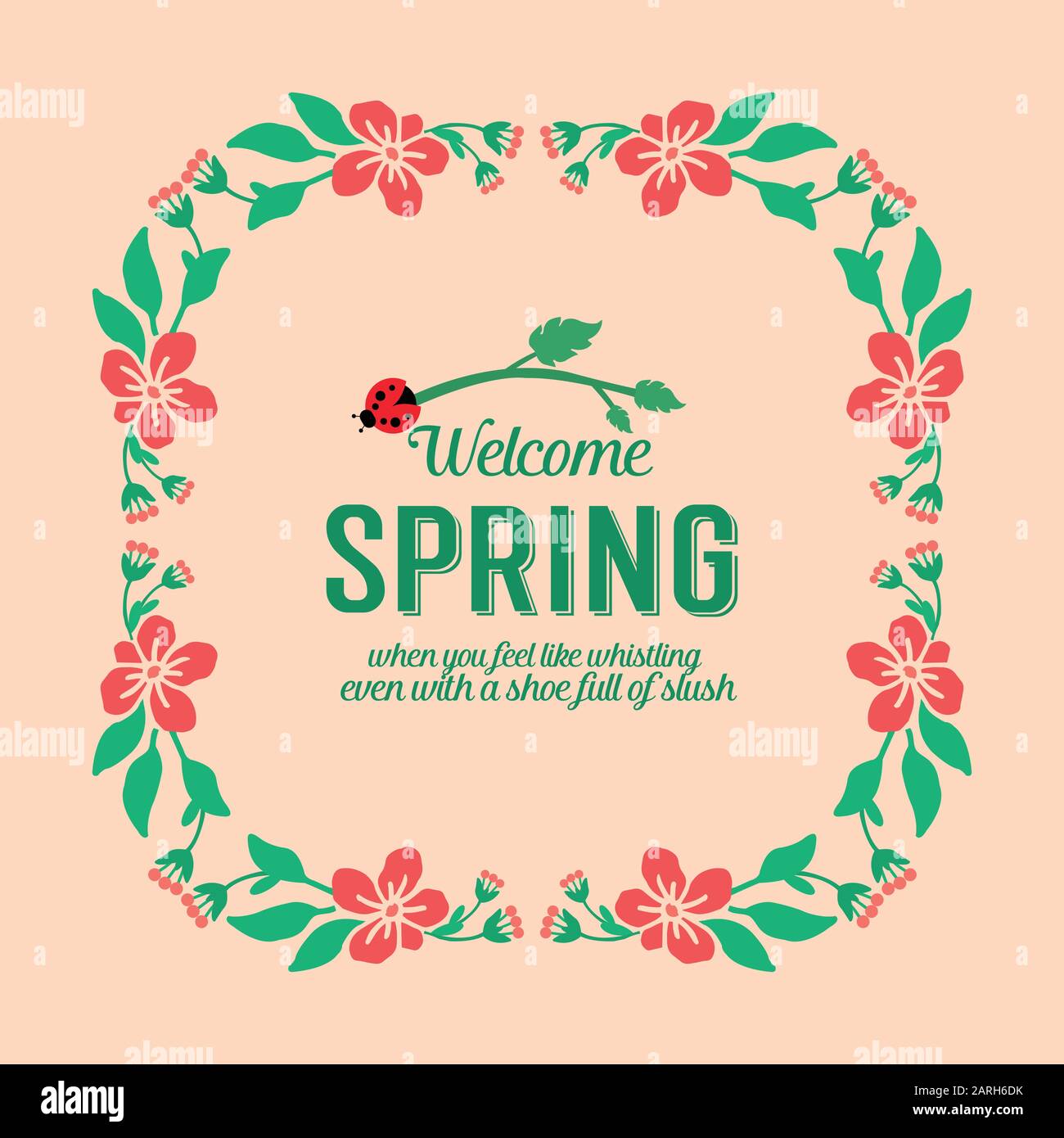 Welcome spring poster design, with elegant leaf and floral frame ...