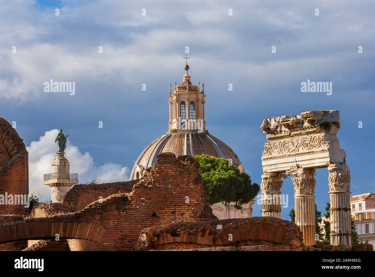 Ancient ruins, classical monuments and baroque church in the historic ...