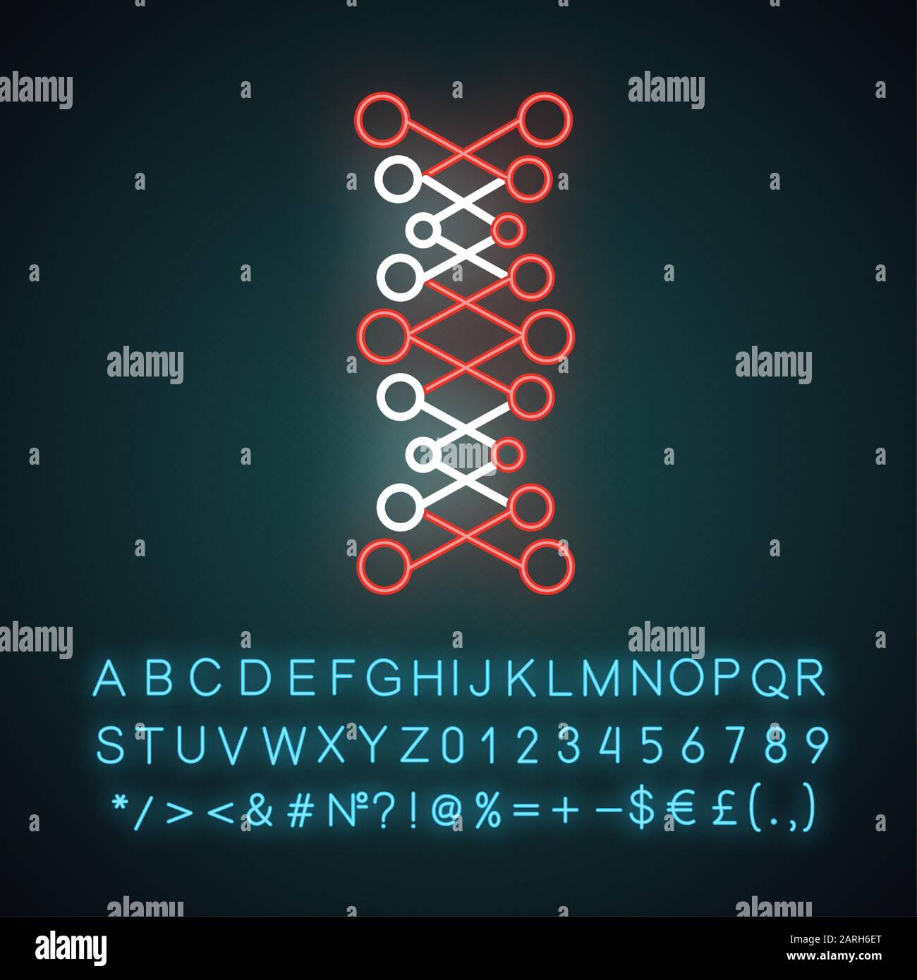 DNA double helix neon light icon. Connected dots, lines ...