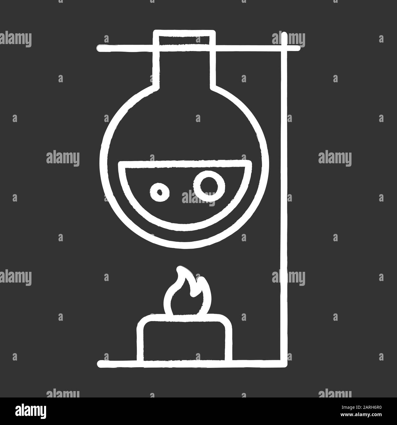 Heating laboratory flask with candle chalk icon. Conducting experiment ...