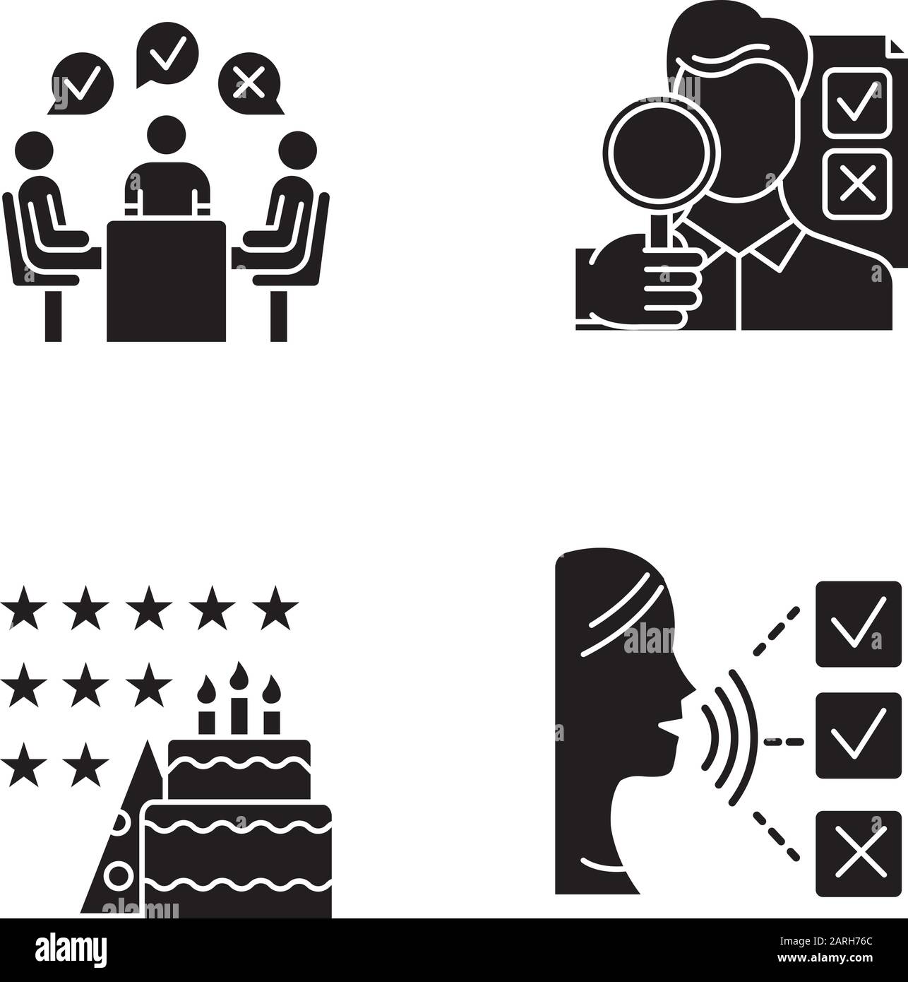 Survey methods glyph icons set. Group administered questionnaire. High ...