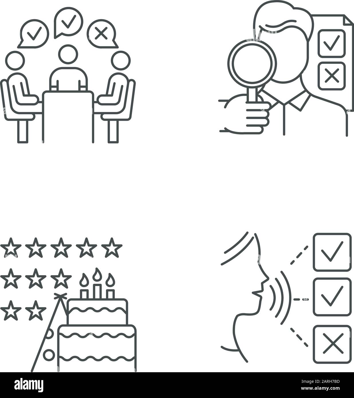 Survey methods linear icons set. Group administered questionnaire ...