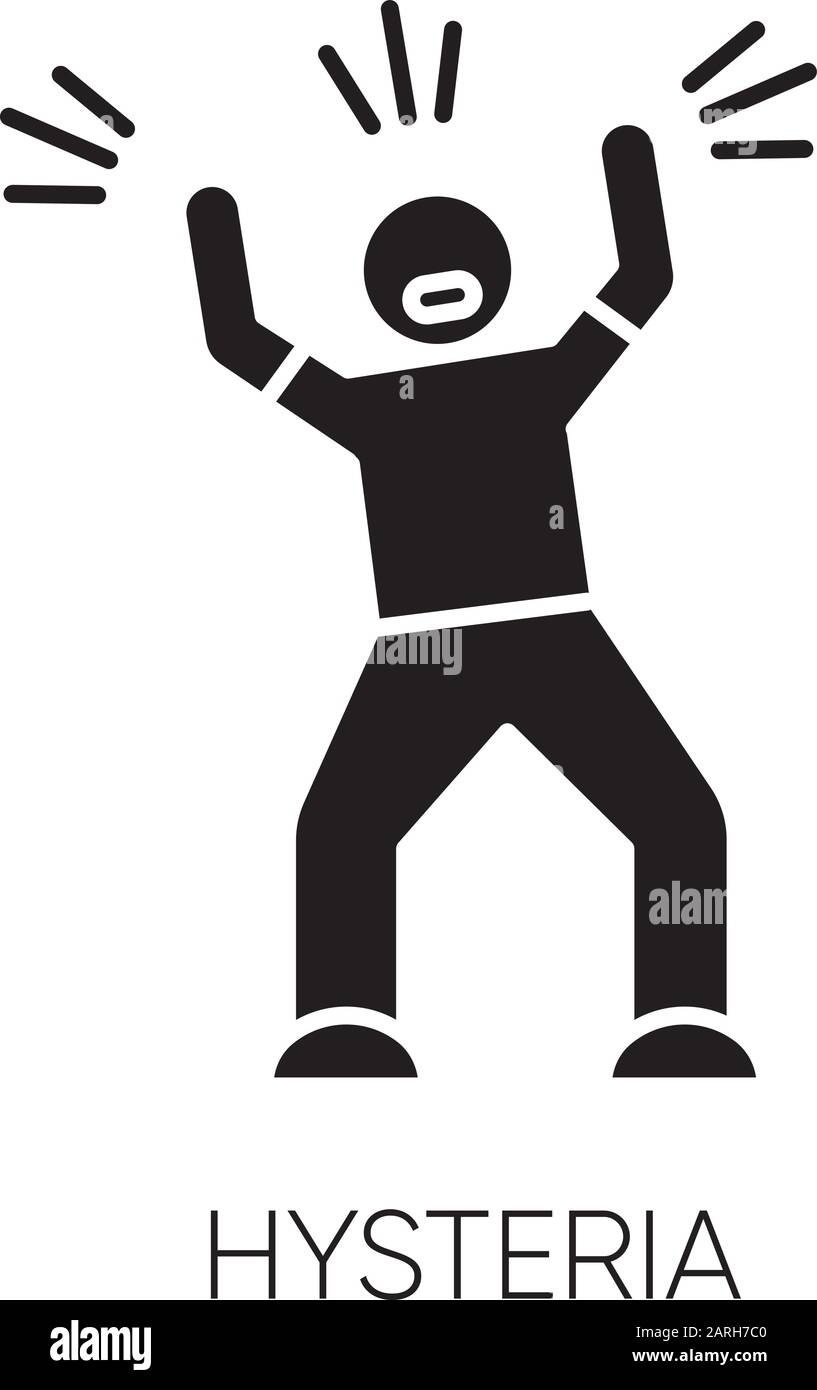 Hysteria glyph icon. Stress, anxiety. Person screaming. Man shouting ...