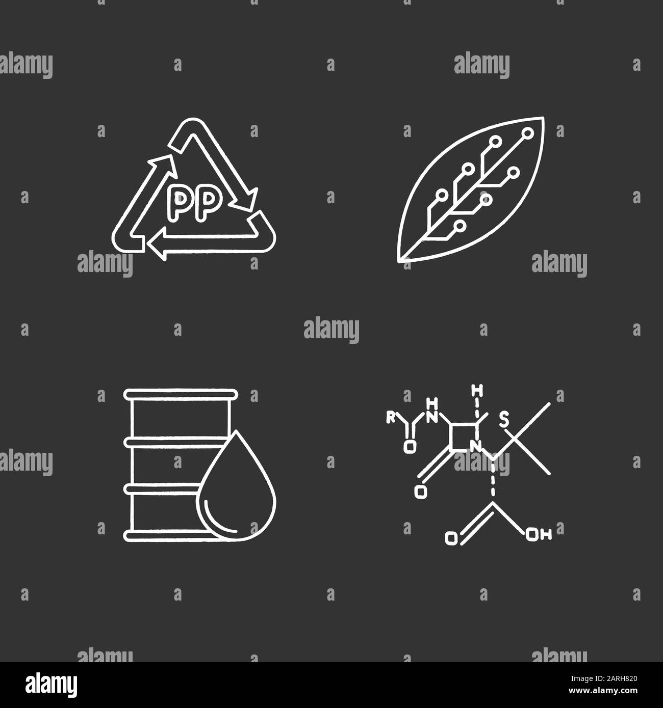 Science and nature chalk icons set. Biotechnologies products. Recycling ...